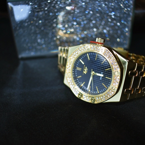 Accessories | Iced Out Octagon Shaped Black Face Dial Watch | Poshmark
